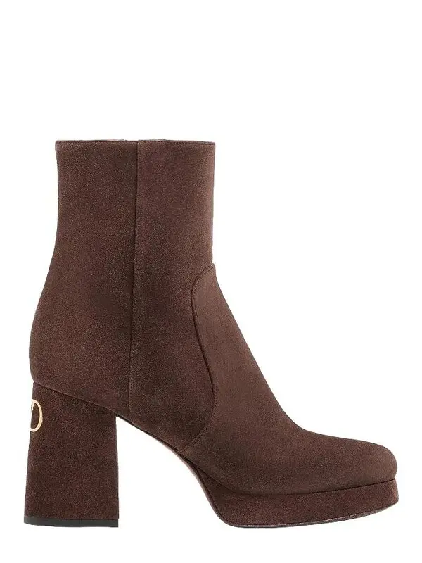 Valentino Garavani Fawcette 90mm Platform Ankle Boots In Split Leather - Ebony