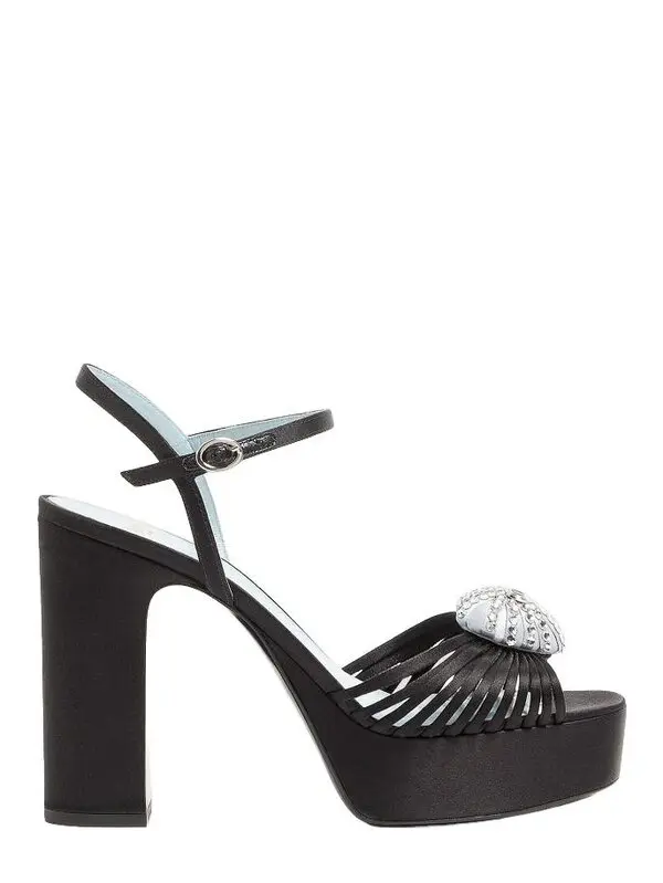 Valentino Garavani Coeur Royal 115mm Platform Sandals In Satin - Black Crystal