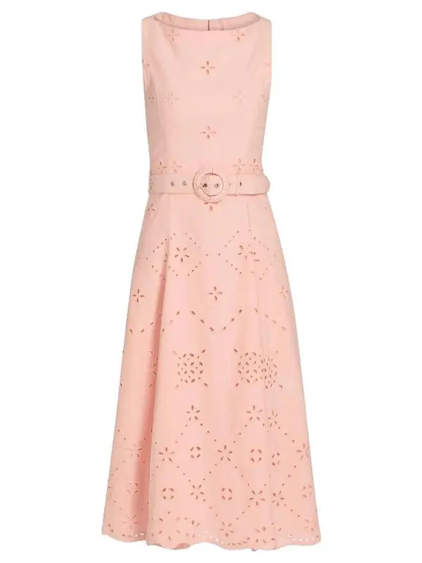 Hemant & Nandita Eyelet Embroidered A-line Midi-dress - Peach