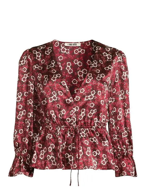 Ciao Lucia Renata Floral Silk Charmeuse Top - Ruby