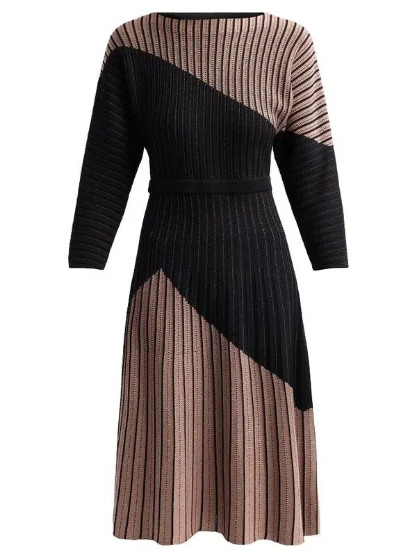 Misook Colorblocked Knit Midi Dress - Charmeuse Black
