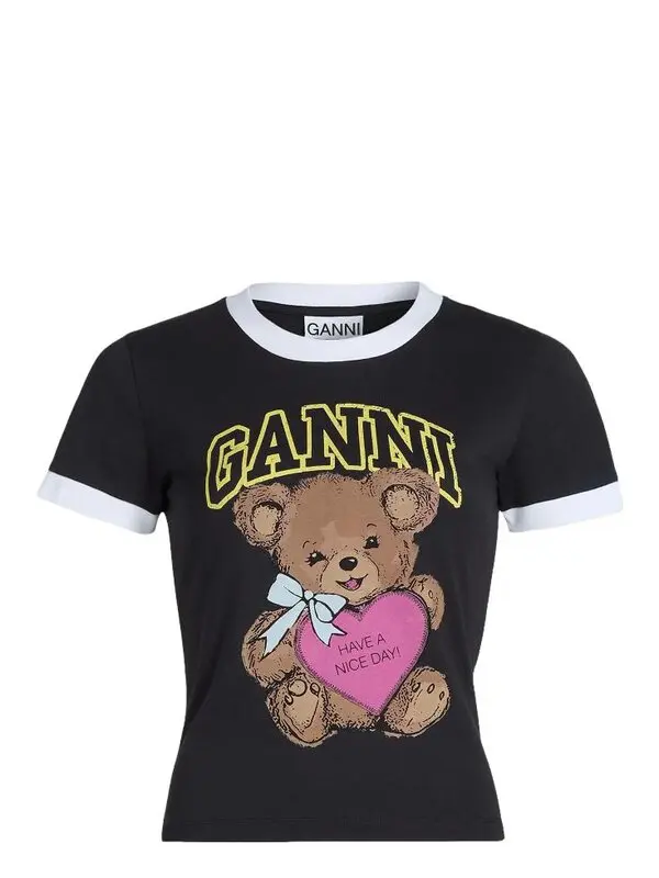 GANNI Basic Bear Graphic Ringer T-shirt - Black