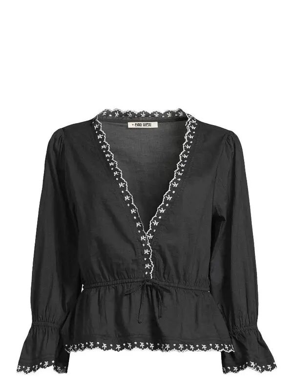 Ciao Lucia Renata Embroidered Cotton Voile Top - Black