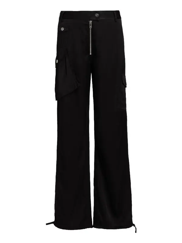 GANNI Washed Satin Cargo Pants - Black