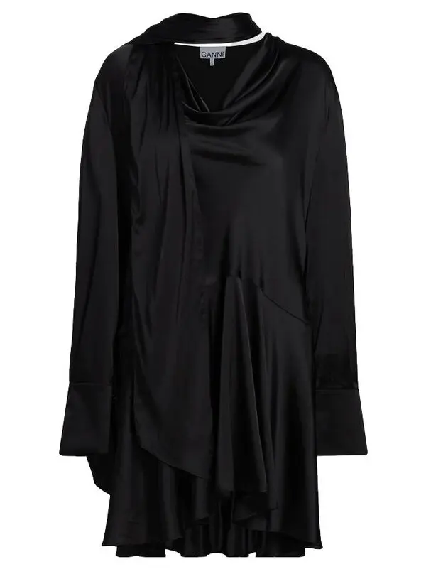 GANNI Stretch-satin Cowlneck Midi-dress - Black