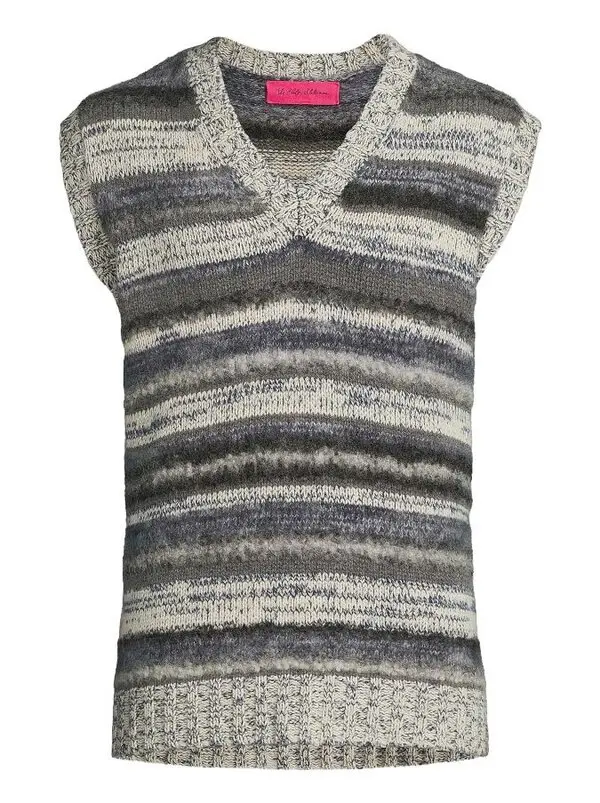 THE ELDER STATESMAN Boucle Mix Stripe Sweater Vest - Multi