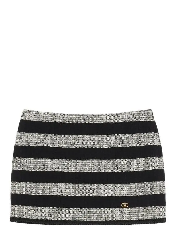 Valentino Garavani Mini Skirt In Stripe Tweed - Black Multi