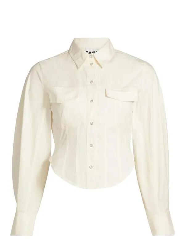 GANNI Washed Stretch-cotton Corset Shirt - Egret