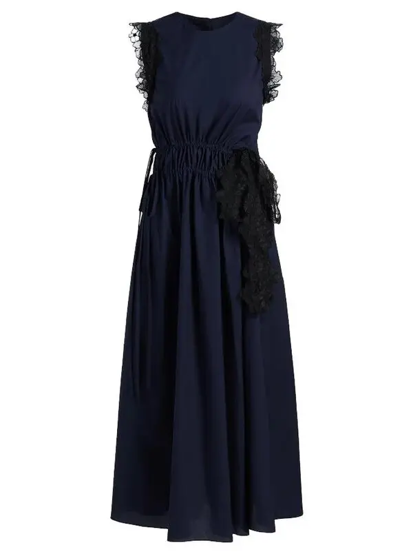 KIKA VARGAS Hanna Lace-trim Cotton A-line Midi-dress - Navy