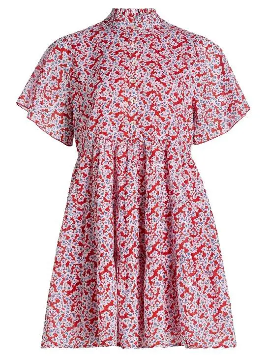 RO'S GARDEN Vibeka Floral Cotton Minidress - Red