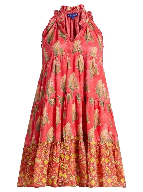 RO'S GARDEN Sofie Tiered Floral Cotton Minidress - Red