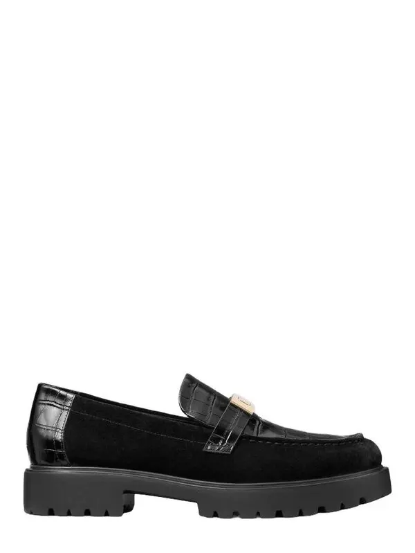 Tory Burch Leelee Croc-embossed Leather Loafers - Black Gold