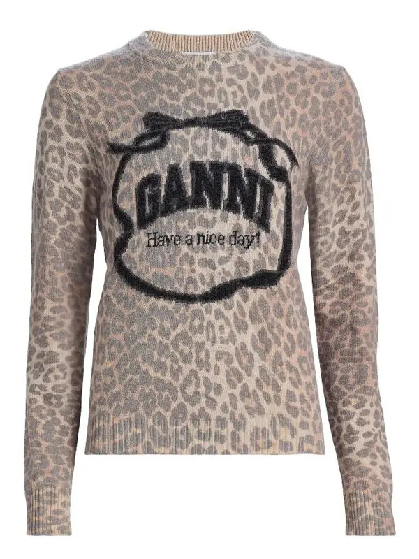 GANNI Graphic Wool Sweater - Leopard