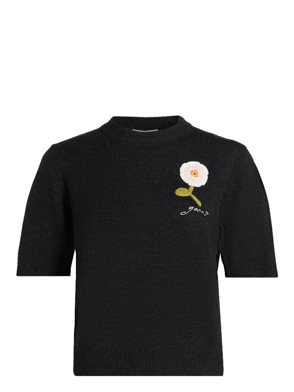 GANNI Floral Crochet Wool-cotton T-shirt - Phantom