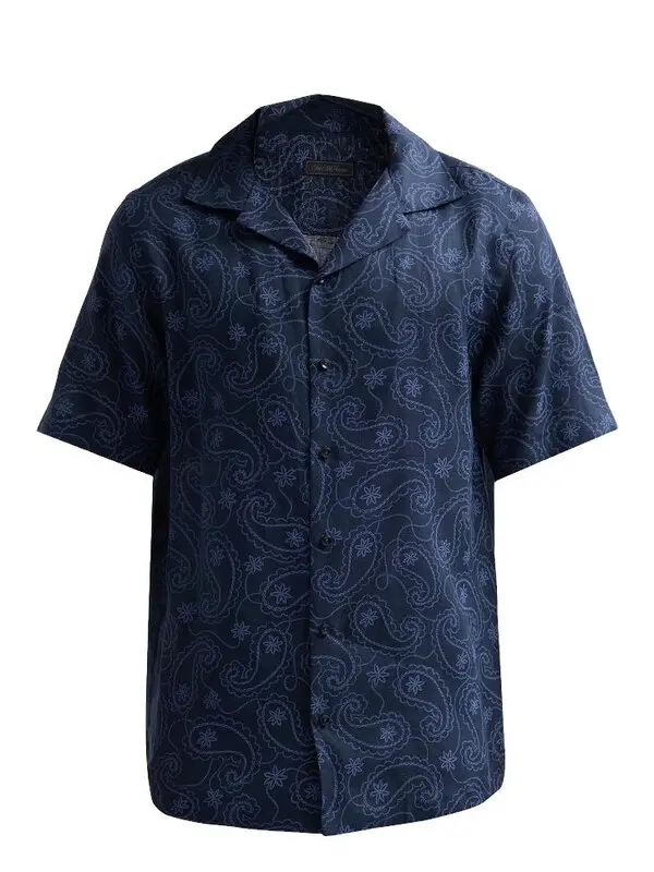 SAKS FIFTH AVENUE Collection Flower Cotton Camp Shirt - Navy