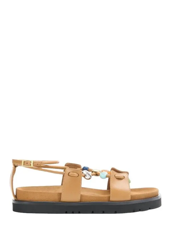 Loewe X Paula's Ibiza Pebble Beads Fussbett Leather Sandals - Camel