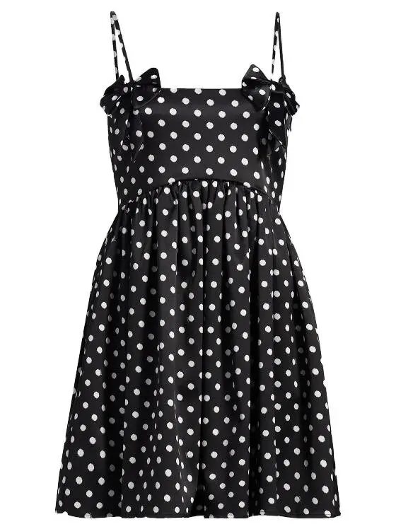 GANNI Printed Double Satin Fit & Flare Minidress - Black