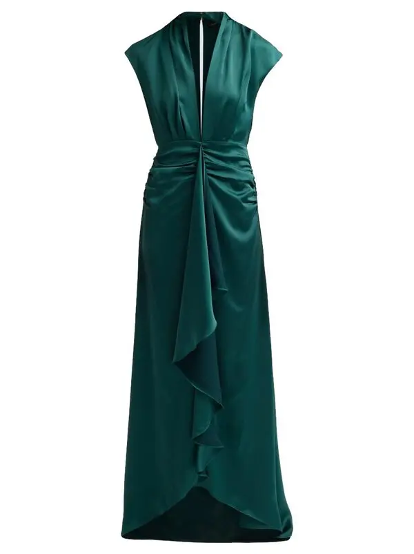 Ramy Brook Catrin Waterfall Hi-low Gown - Deep Emerald