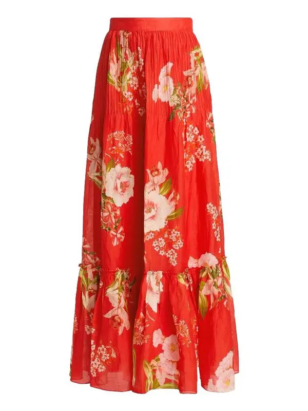 Hemant & Nandita Floral Pintuck Maxi Skirt - Orange