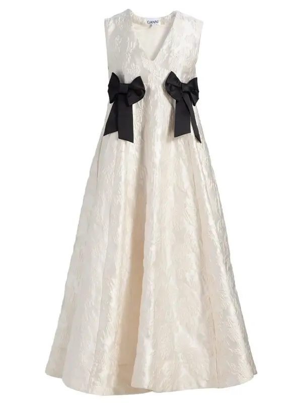 GANNI Floral Satin Cloqué A-line Midi-dress - Egret