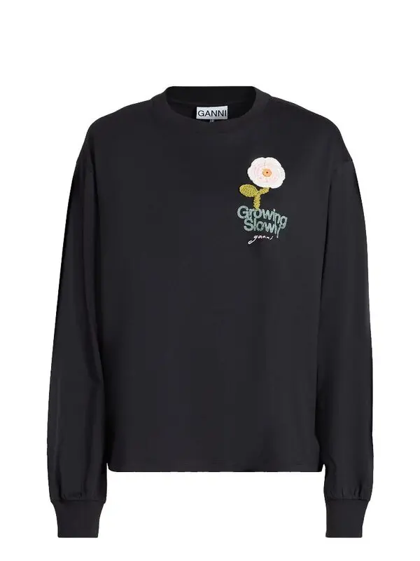GANNI Embellished Cotton-jersey Crewneck Sweatshirt - Phantom