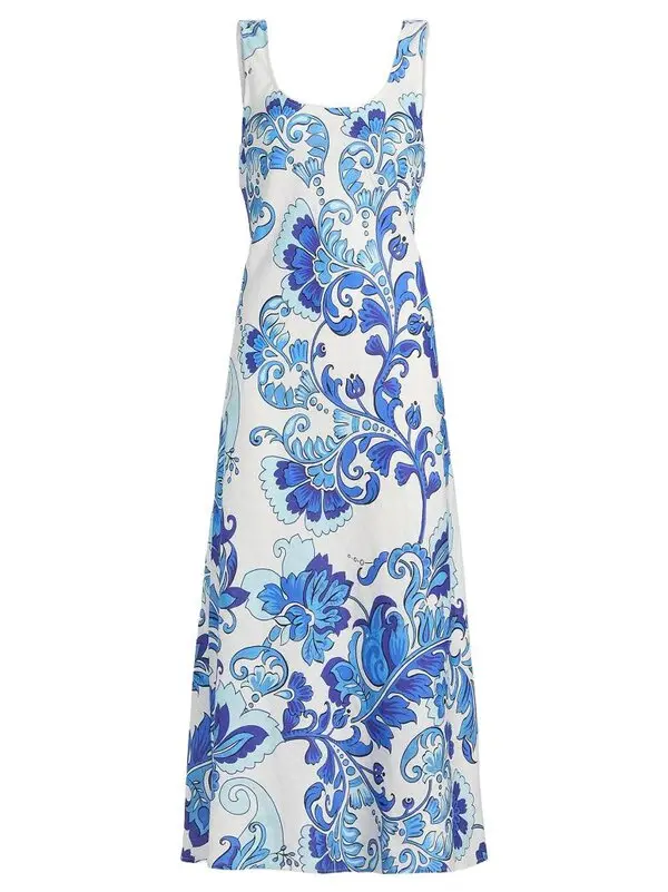 Johnny Was Botanical Linen Bias-cut Midi-dress - Naidda