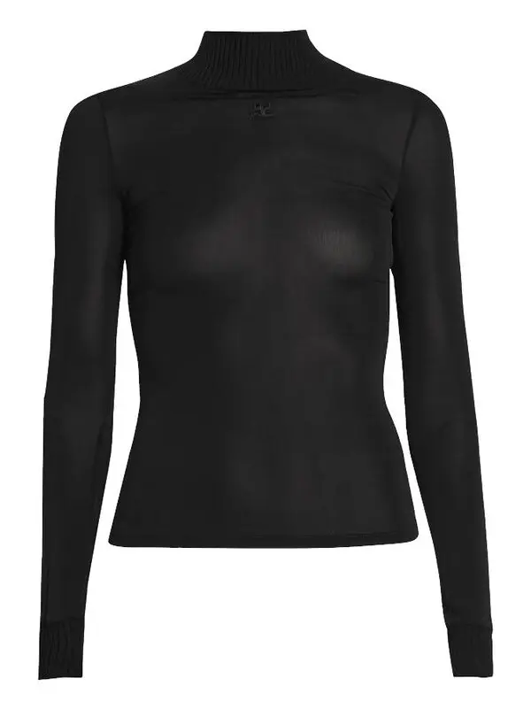 COURREGES Reedition 2nd Skin Sheer Turtleneck Top - Black