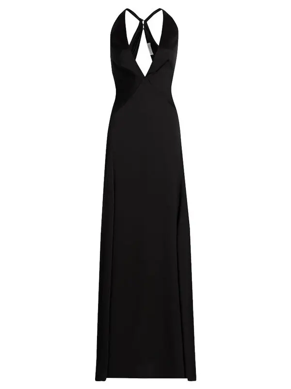 Ramy Brook Belle Plunging V-neck Satin Gown - Black