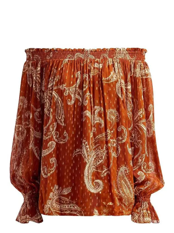 Hemant & Nandita Ruza Paisley Smocked Off-the-shoulder Top - Multi