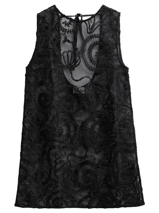 GANNI Embroidered Net Mini Dress - Black