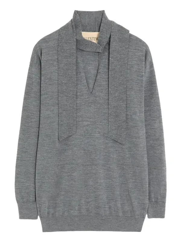 Valentino Garavani Wool Sweater With Scarf - Grey