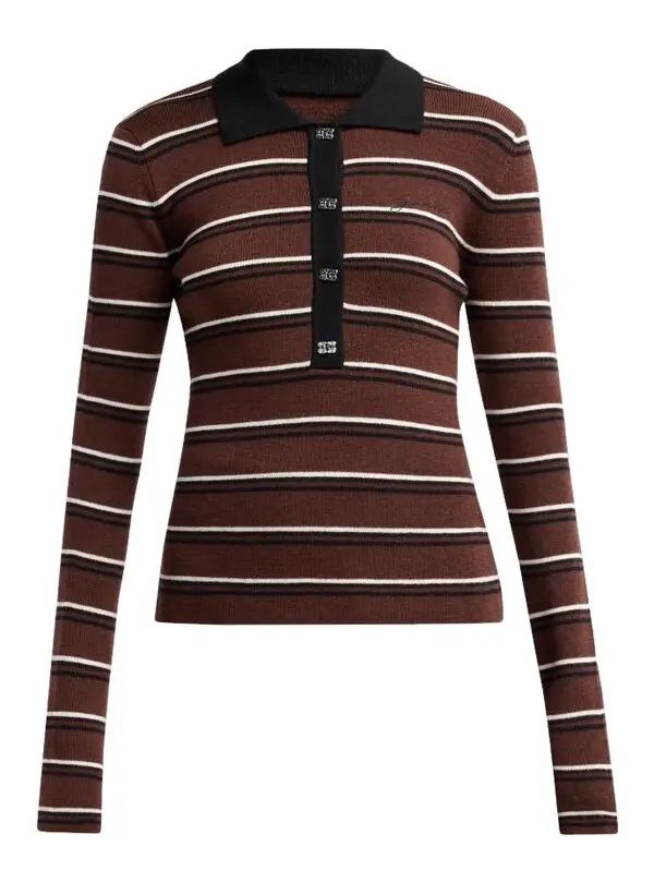 GANNI Striped Merino Wool Polo Top - Multi