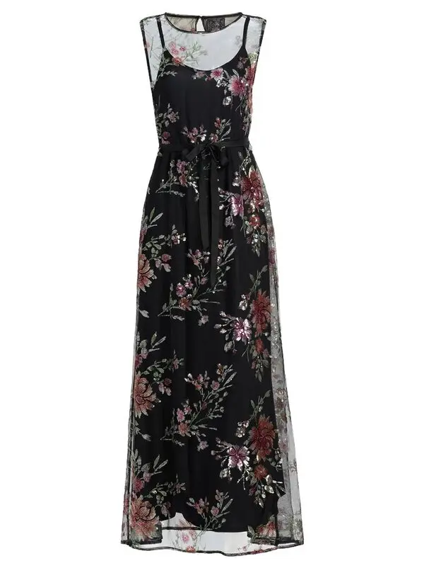 Johnny Was Siza Floral Mesh Maxi Dress - Black