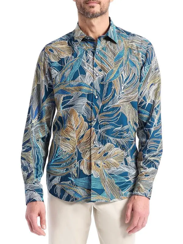 Robert Graham Chorro Embroidered Leaf Print Shirt - Multi