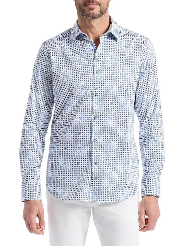 Robert Graham Brentwood Geometric Stretch-cotton Shirt - Light Blue