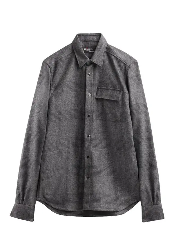 Kiton Buba Plaid Wool-cotton-cashmere Shirt - Medium Grey