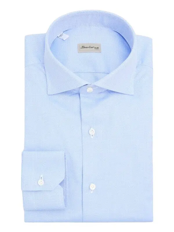 SARTORIO NAPOLI Basic Textured Cotton Shirt - Blue