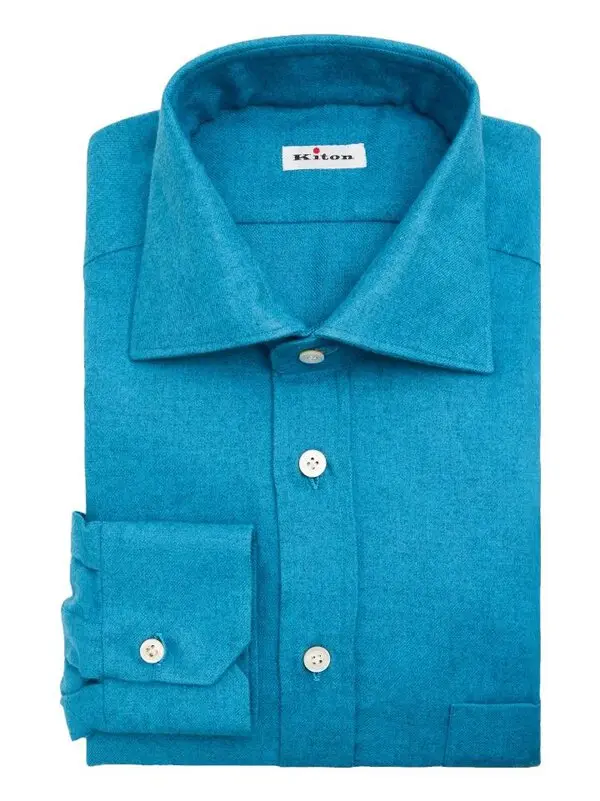 Kiton Cotton Flannel Classic-fit Dress Shirt - Blue