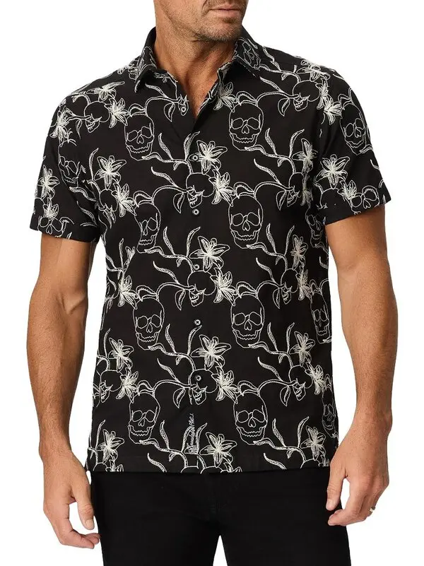 Robert Graham Emden Skull-schiffli Cotton-blend Shirt - Black