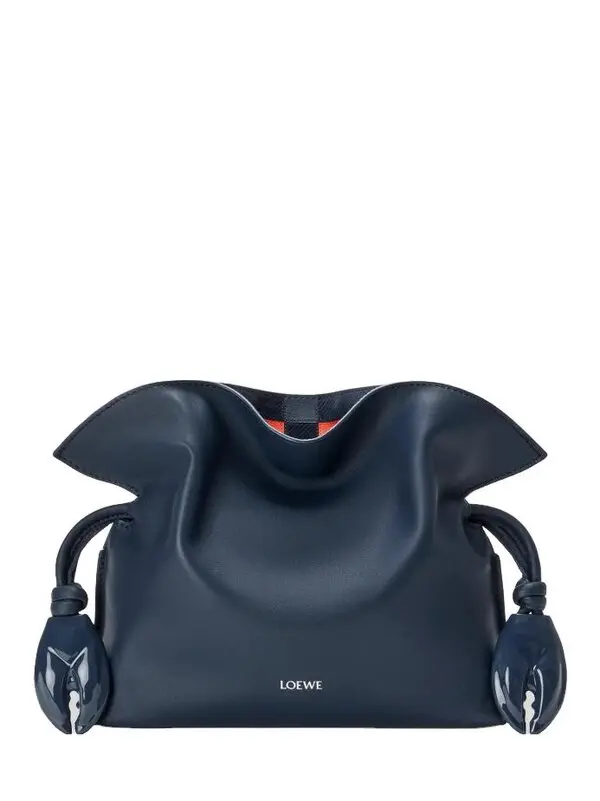 Loewe X Cosima Von Bonin Flaco Mini Check-intarsia & Leather Clutch - Deep Navy Multi