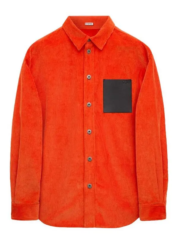 Loewe Leather-pocket Corduroy Shirt - Orange