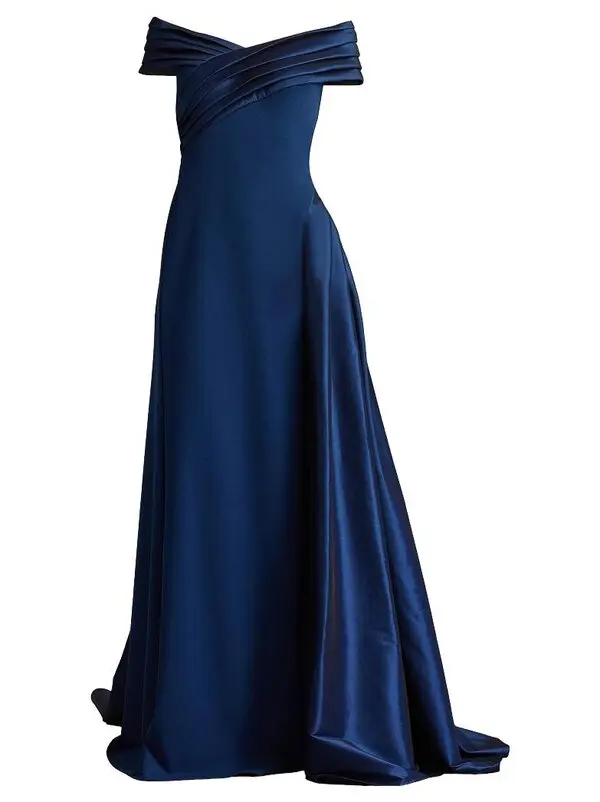 Tadashi Shoji Elysian Draped Overlay Train Gown - Navy