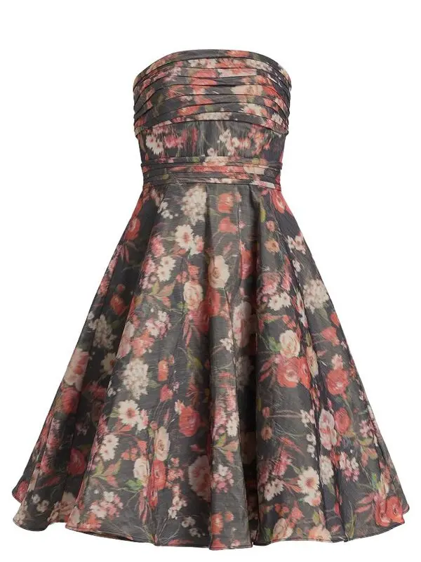 Pamella Roland Floral Taffeta Cocktail Dress - Black Multi