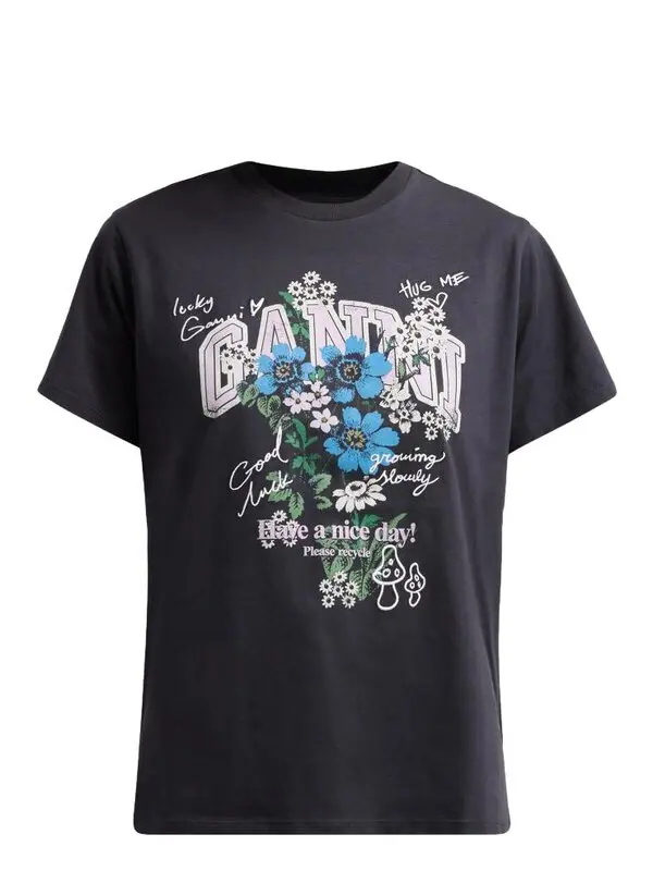 GANNI Flower Print Relaxed Crewneck T-shirt - Phantom