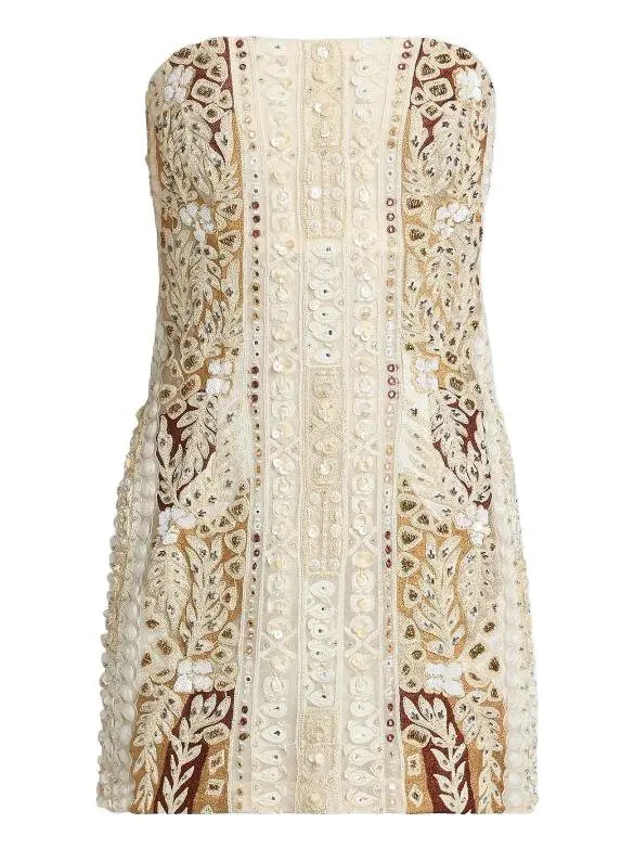 Ramy Brook Doris Embellished Strapless Minidress - Coffee Combo
