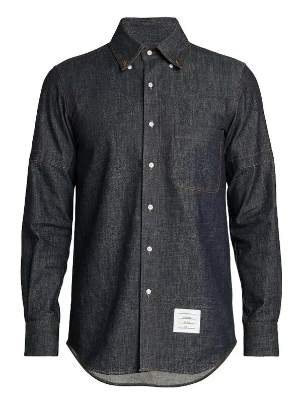 Thom Browne Denim Long-sleeve Button-down Shirt - Navy