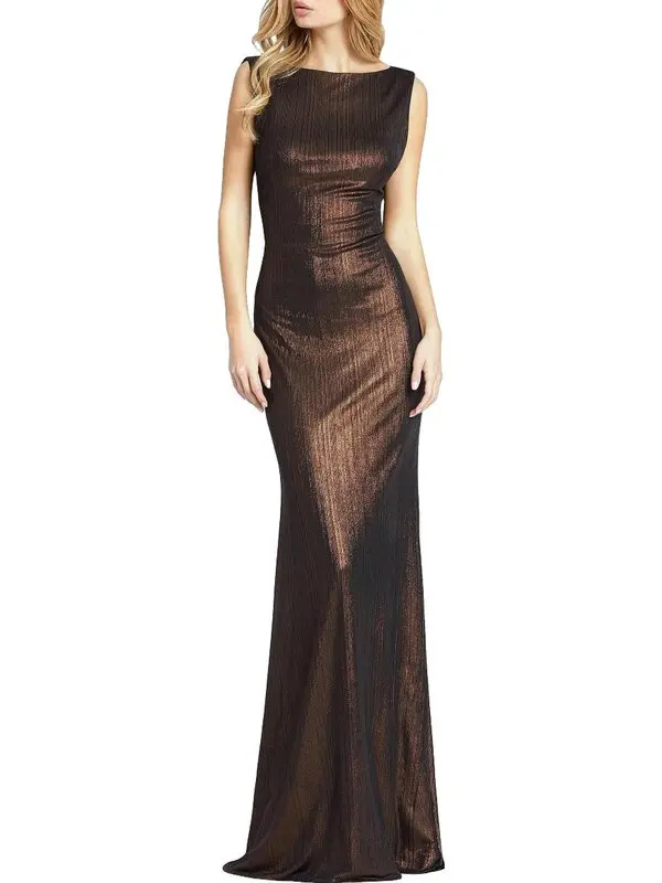 Mac Duggal Metallic Cowlneck Mermaid Gown - Espresso