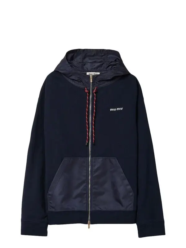 Miu Miu Cotton Fleece Zipper Hoodie - Blue