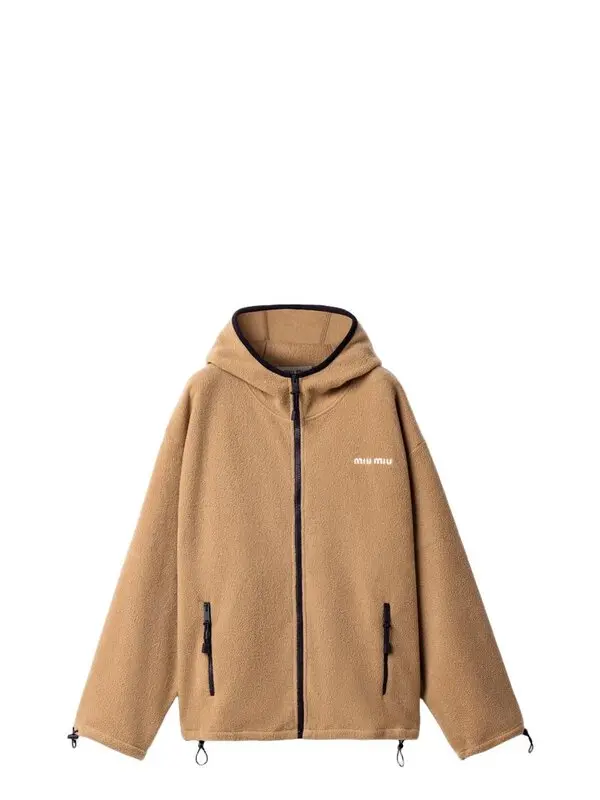Miu Miu Cotton Fleece Zipper Hoodie - Brown