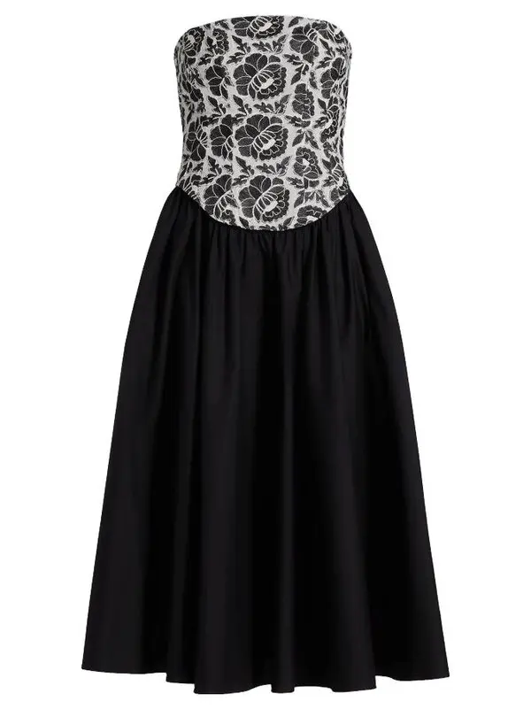 TOCCIN Melody Floral Cotton Corset Midi-dress - Jet Optic